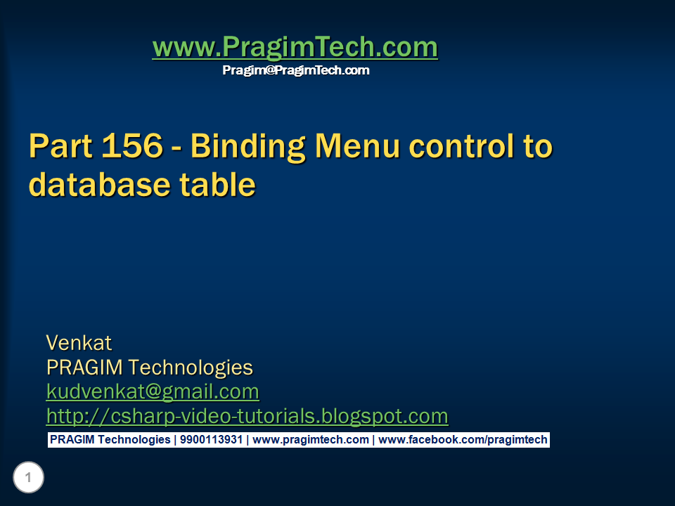 Sql server, .net and c# video tutorial: Binding asp.net menu control to database table