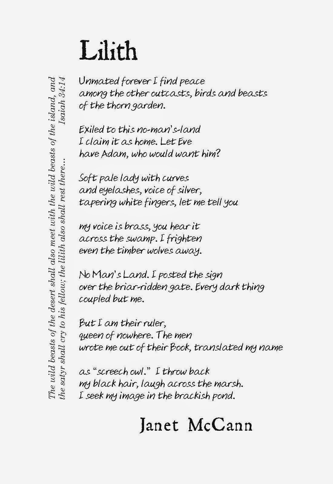 Architrave Press: "Lilith" by Janet McCann
