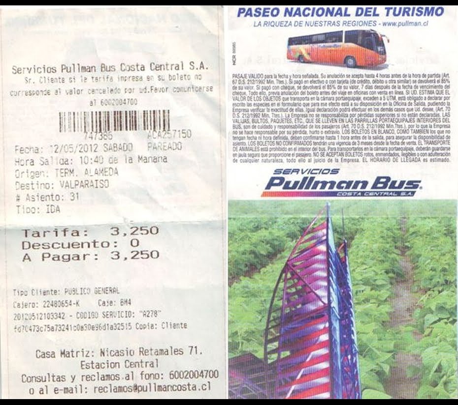 COLECCION BOLETOS DE BUSES INTERREGIONALES DE CHILE: PASAJE IMPRESO EN ...