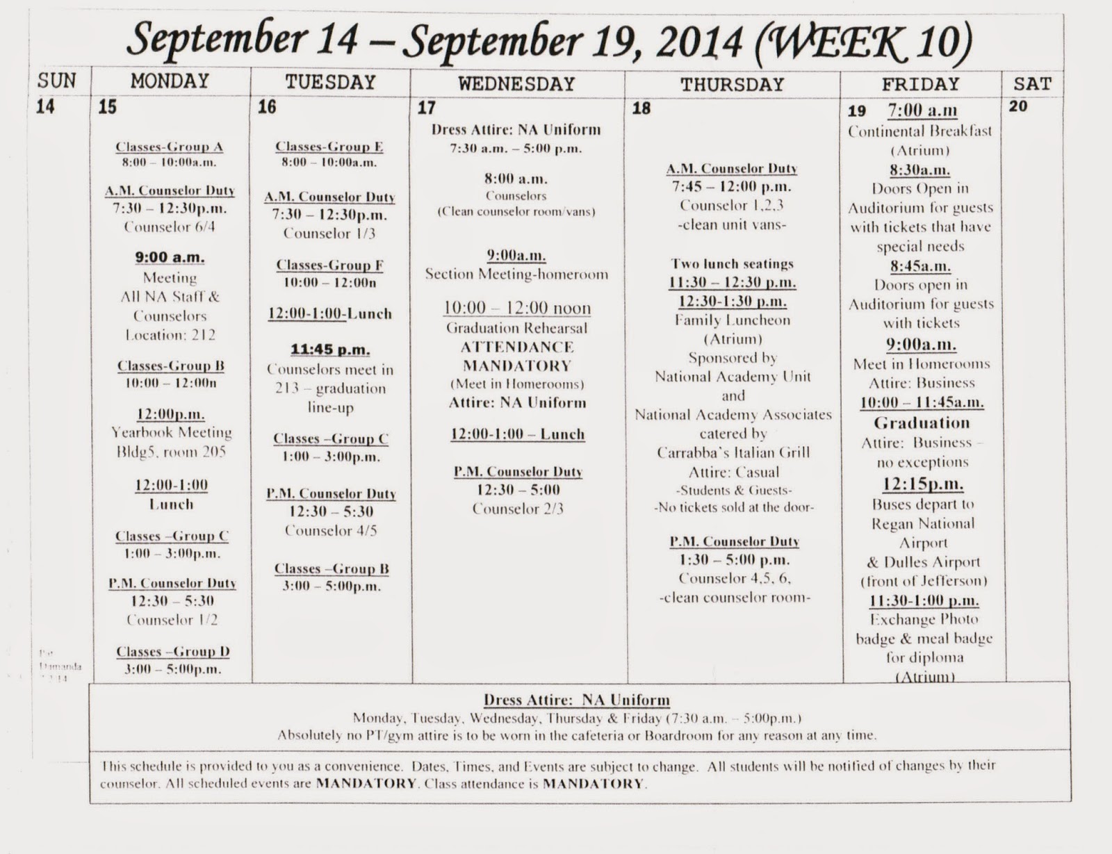 FBI NATIONAL ACADEMY - FBINA by James R. Carlino: Actual Schedules ...