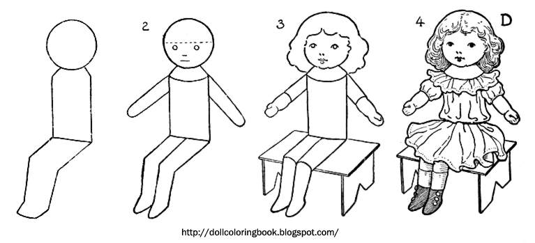 Draw old-fashioned dolls, step-by-step | The Doll Coloring Book