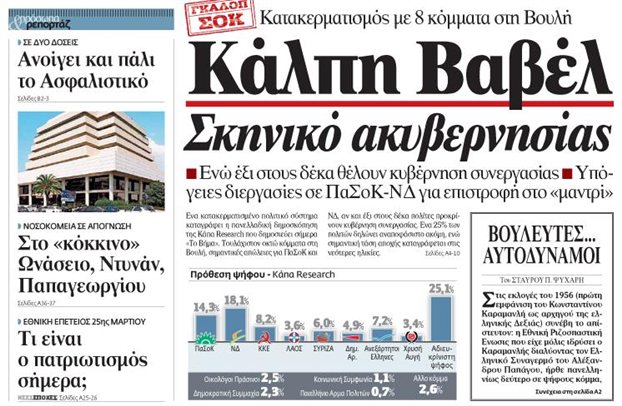 K.K.4ever: Γκάλοπ της Κάπα Research για το ΒΗΜΑ ΤΗΣ ΚΥΡΙΑΚΗΣ : Ν.Δ 18,1 ...