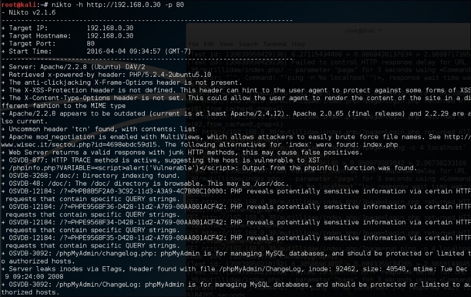 فحص المواقع وتطبيقات الويب من الثغرات الامنية - Nikto2