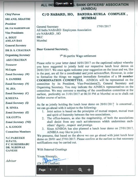 AINBOA: Letter to AINBEA- formation of Coordination Committee