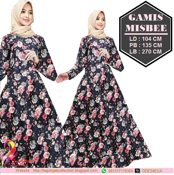 Gamis Misbee Navy Motif Bunga - Rp 110.000 - Baju Hijab Collection