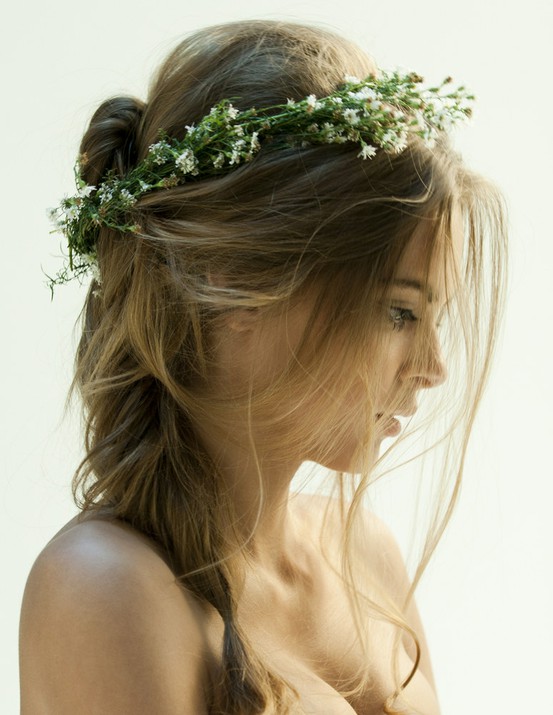 a spot of whimsy: flowers in her hair.
