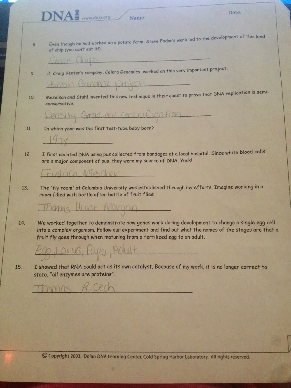 Leah's Biology Blog: DNA Timeline Scavenger Hunt