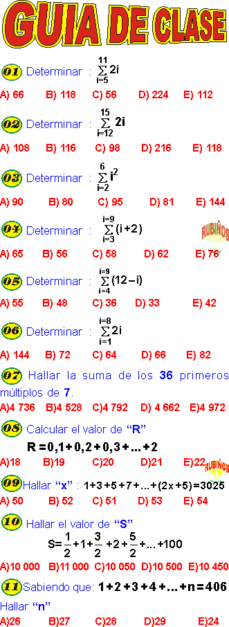 SERIES - SUMATORIAS Y SUMAS NOTABLES PROBLEMAS CON CLAVES Y RESPUESTAS PDF