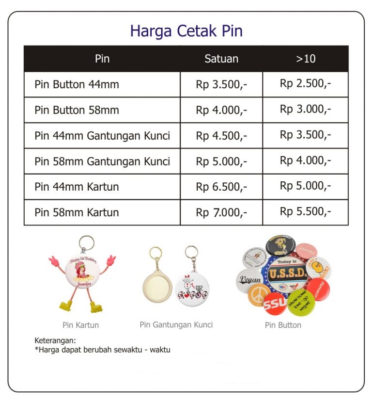 DAFTAR HARGA CETAK PIN - Jaya Compucell