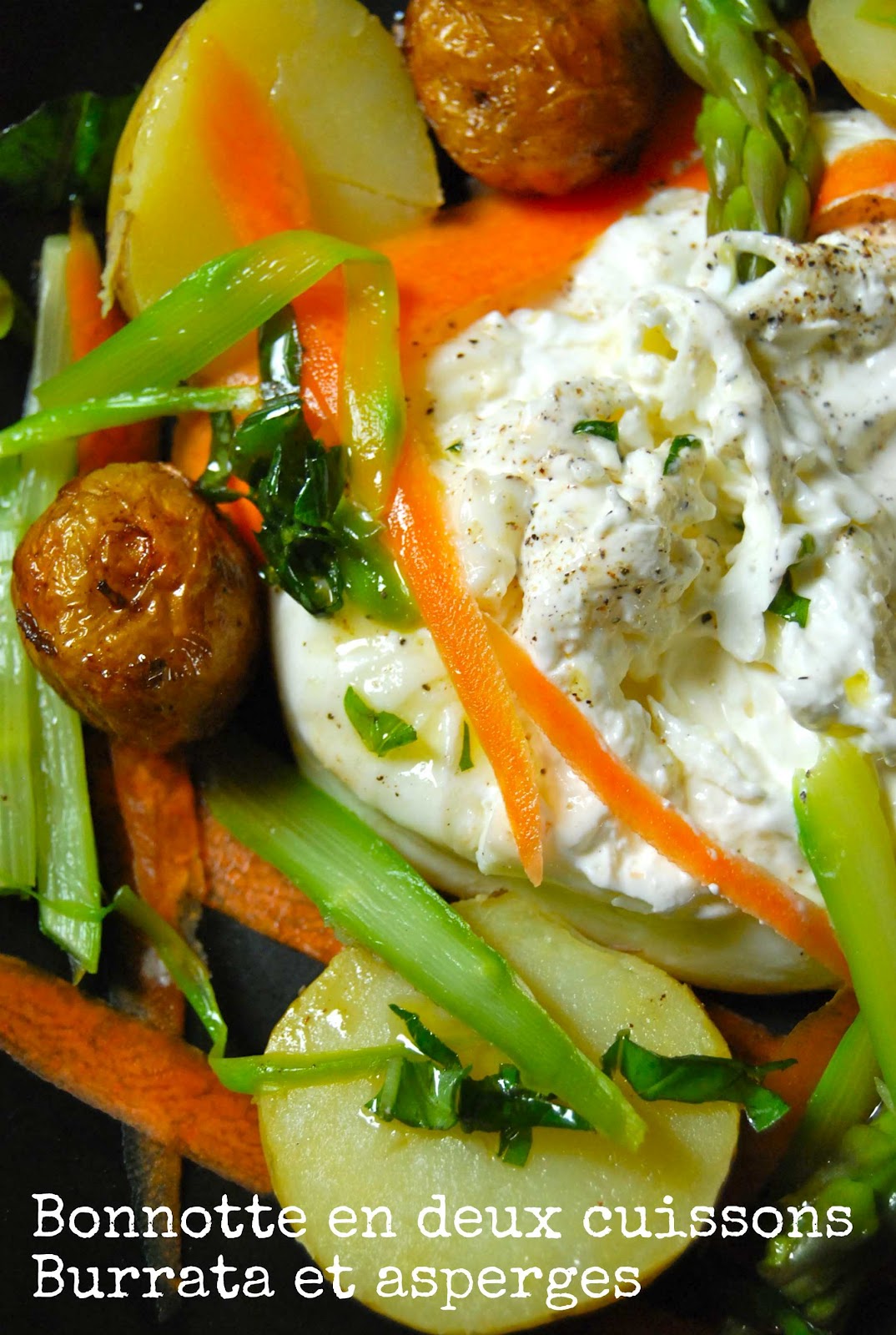 Bonnotte de Noirmoutiers en deux cuissons, Burrata et asperges