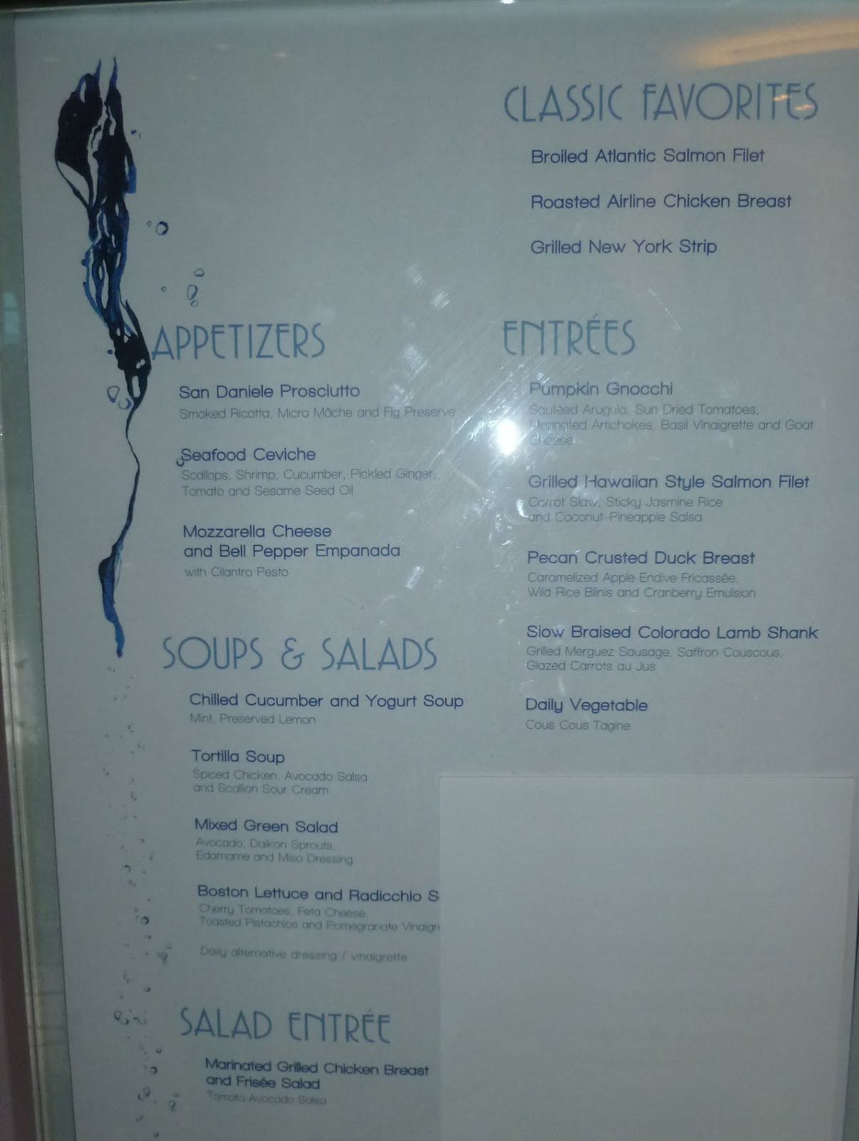 Transatlantic on Solstice from a Celebrity Newcomer: Blu menus