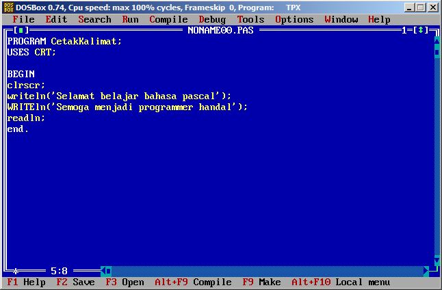 Kode Program: PROGRAM PERTAMA (PASCAL)