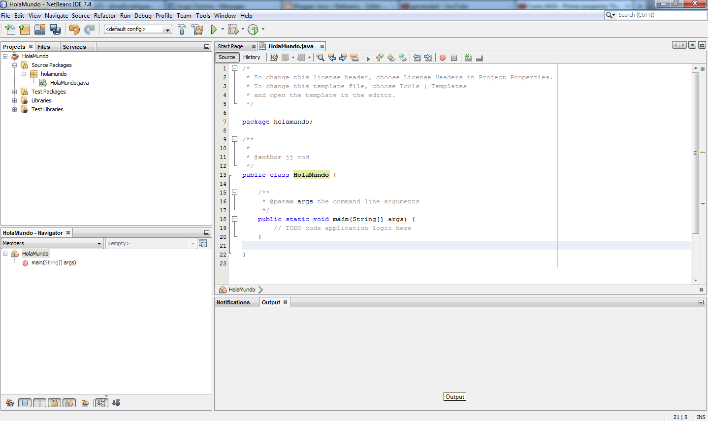 Java + Netbeans.: Nuestro primer ejercicio Java+NetBeans: ¡Hola mundo!