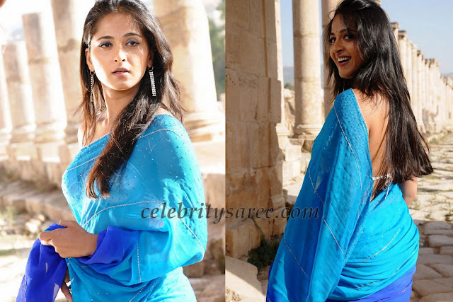 Anushka Blue Saree with Backless Blouse - Saree Blouse Patterns