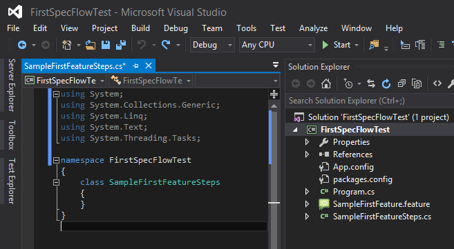C# Visual Studio - SpecFlow Step Definition file | Automation Home
