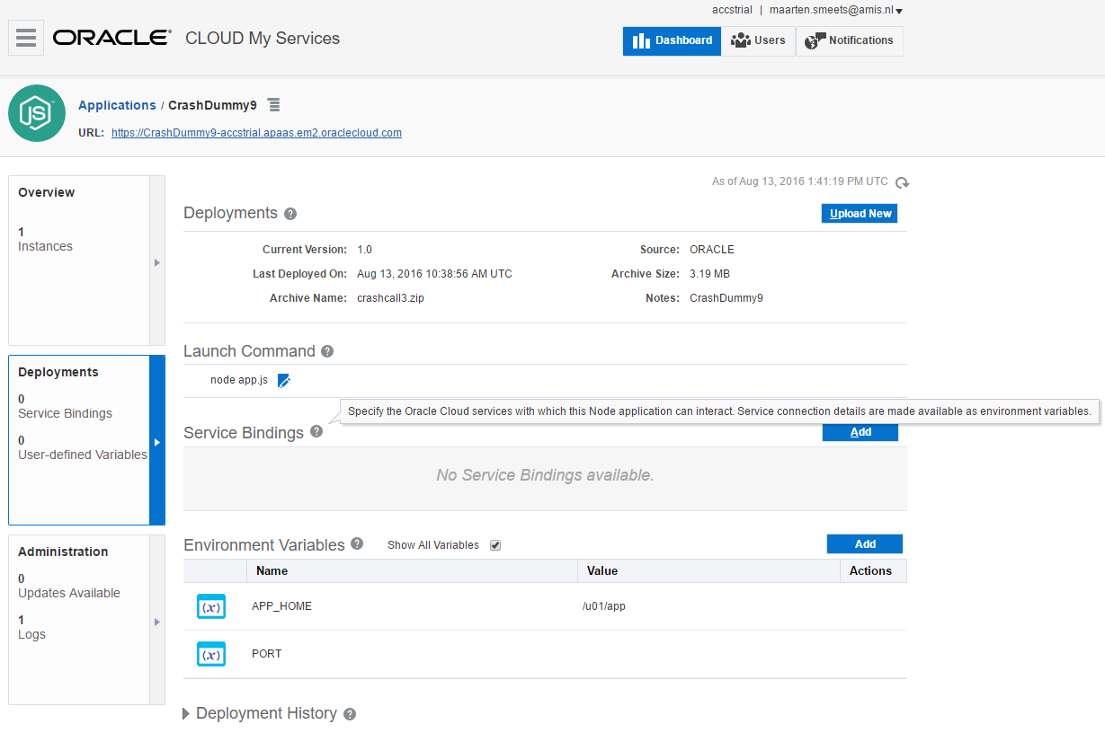 Oracle SOA / Java blog: Application Container Cloud: Node.js hosting with enterprise-grade features