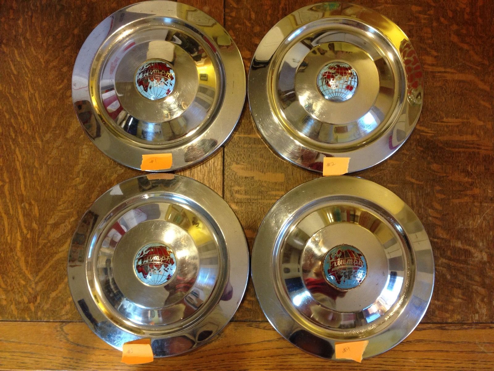 ForTheLoveOfJunk: SOLD! 4 Vintage Triumph 9 7/8" Dog Dish Hubcaps Hub Caps