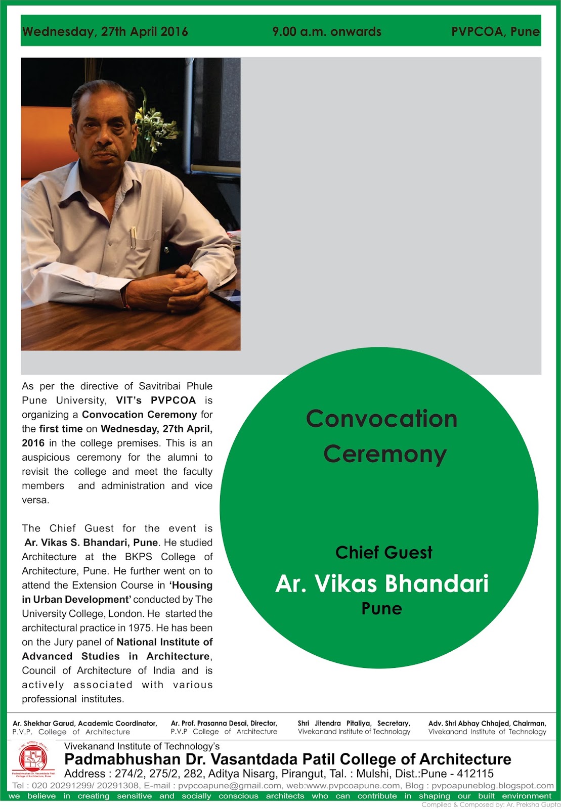PVP College of Architecture, Pune.: Convocation Ceremony - 27/04/2016