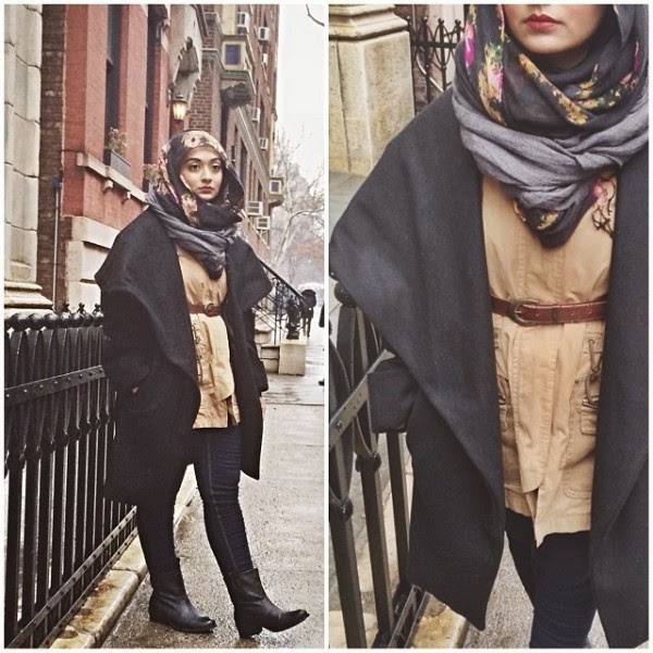 Vintage Hijab Style with Boots by Sania Siddiqui