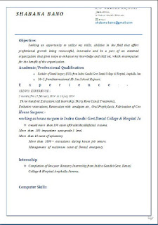 BDS Experienced Dentist Resume Format in Word Free Download