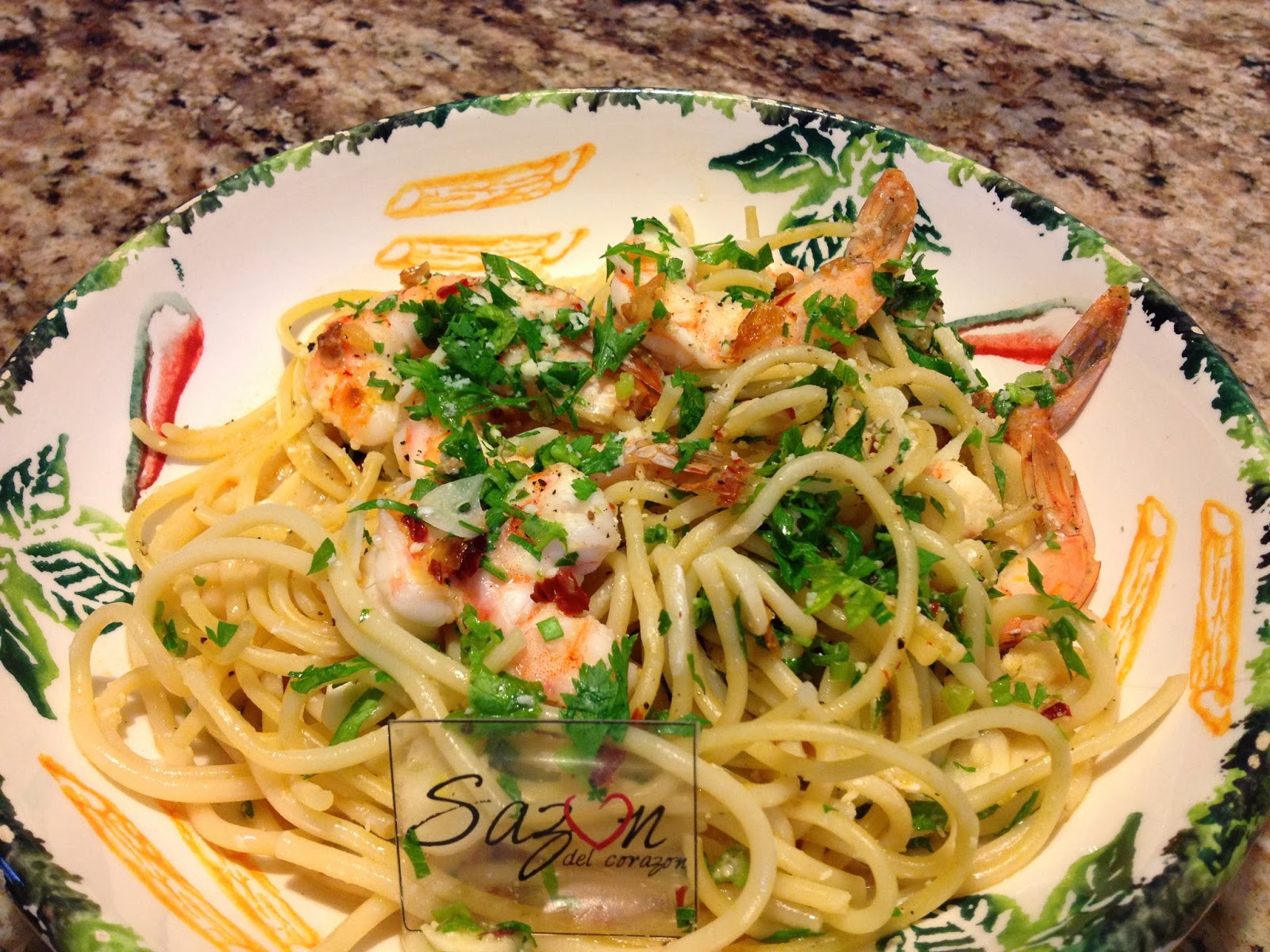 Sazón del corazón: Spaghetti con camarones