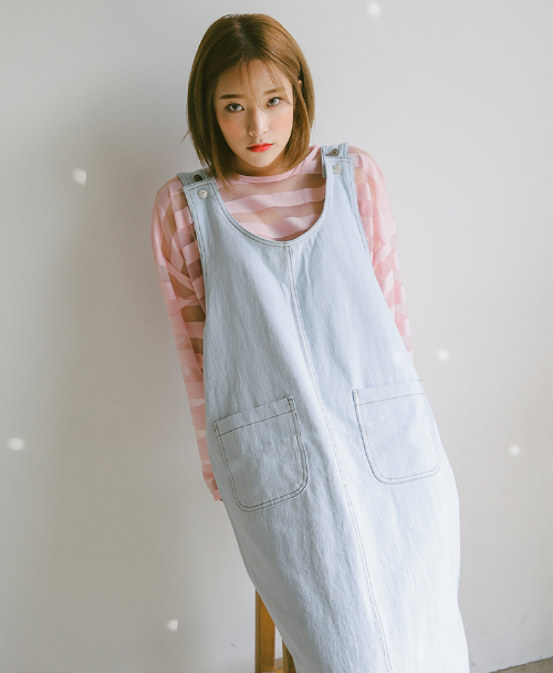 [Stylenanda] Buttoned Side Denim Overall Dress | KSTYLICK - Latest ...