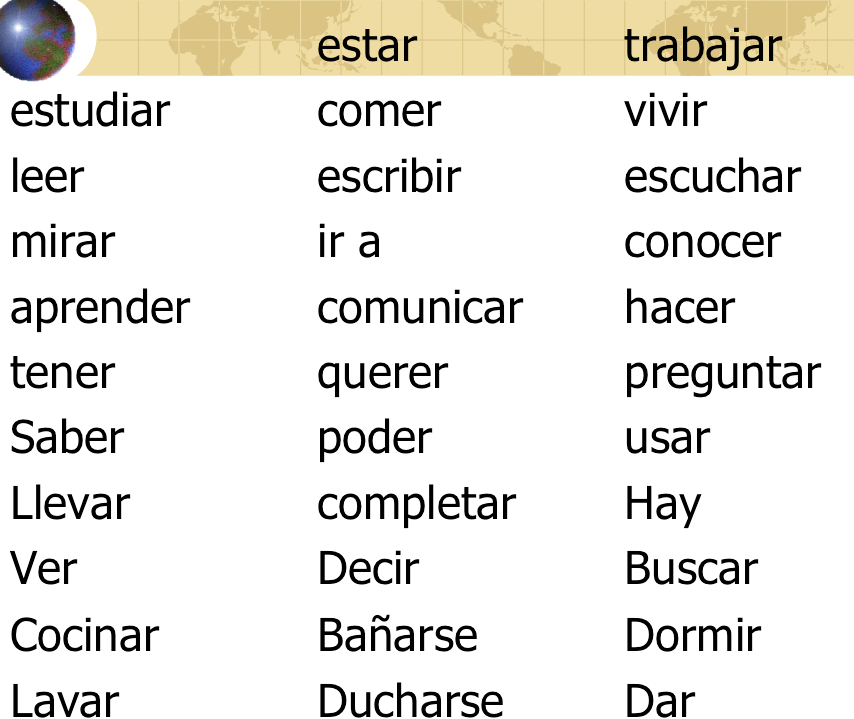 Jose Li 李文康: Lista de Verbos