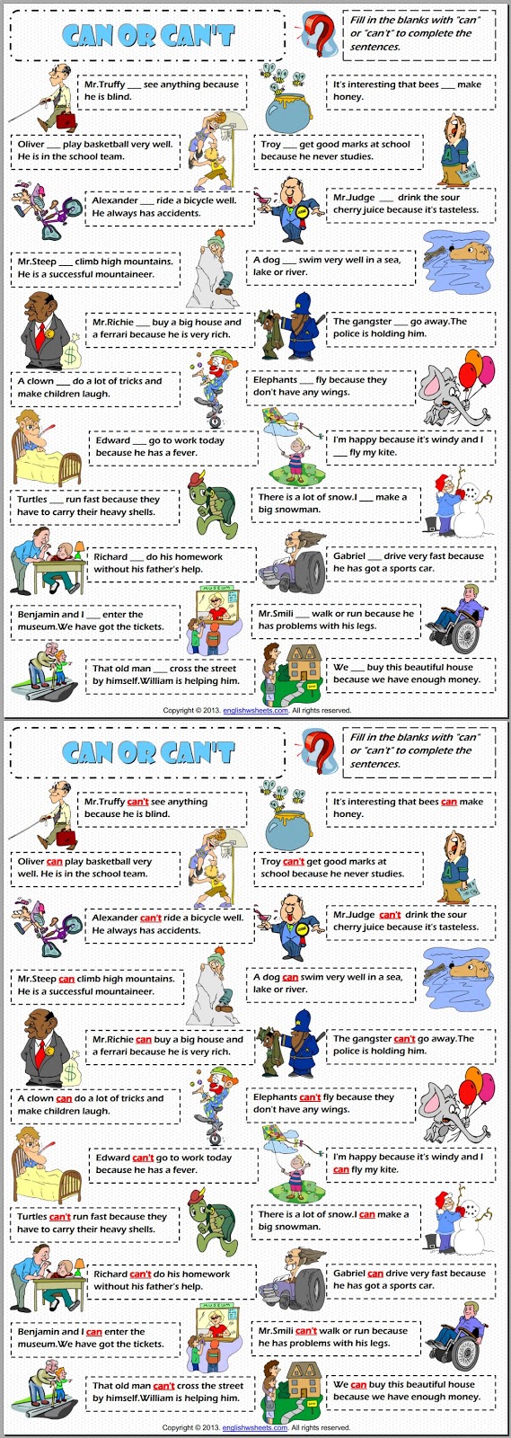 home school: Expressing ability or inability modal verbs can or cant ...