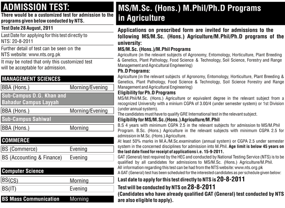 Admission in Pakistan: BZU Bahauddin Zakariya University Multan fall ...