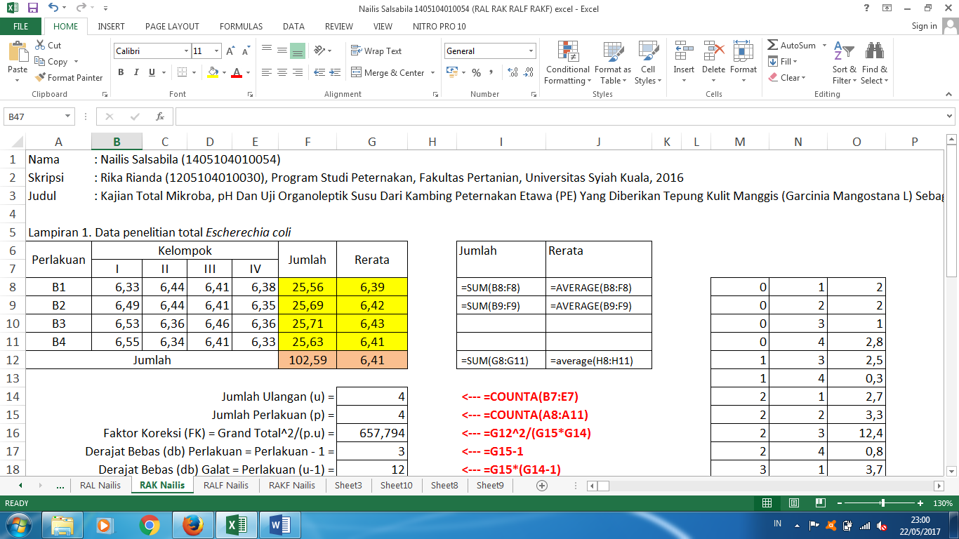 Peternakan: RANCANGAN ACAK KELOMPOK (RAK) melalui Microsoft Excel