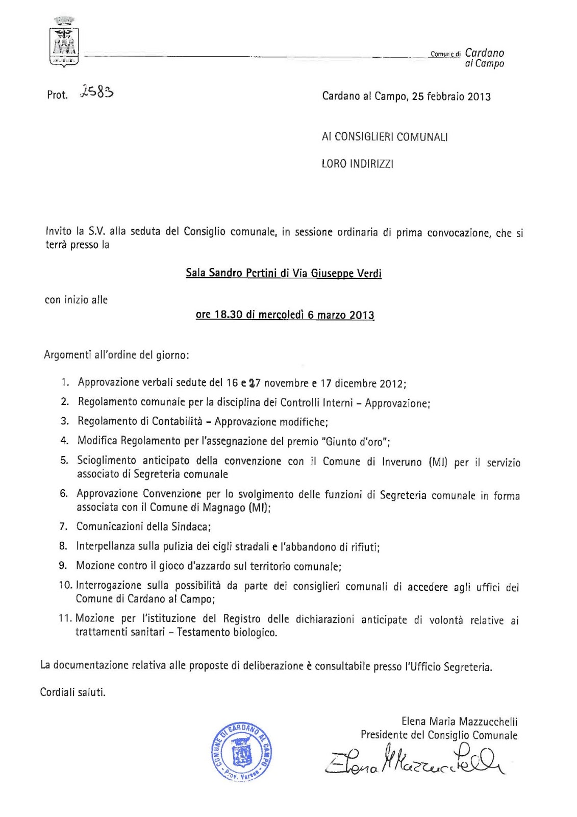 Cardano Vive Responsabilità E Bene Comune Consiglio Comunale Del 6