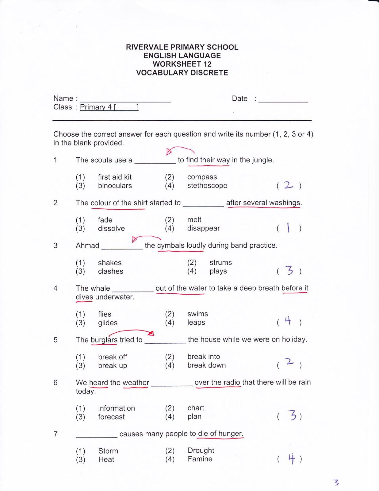 RIVBE4: Answers to the English Unit 12 Supplementary Worksheet