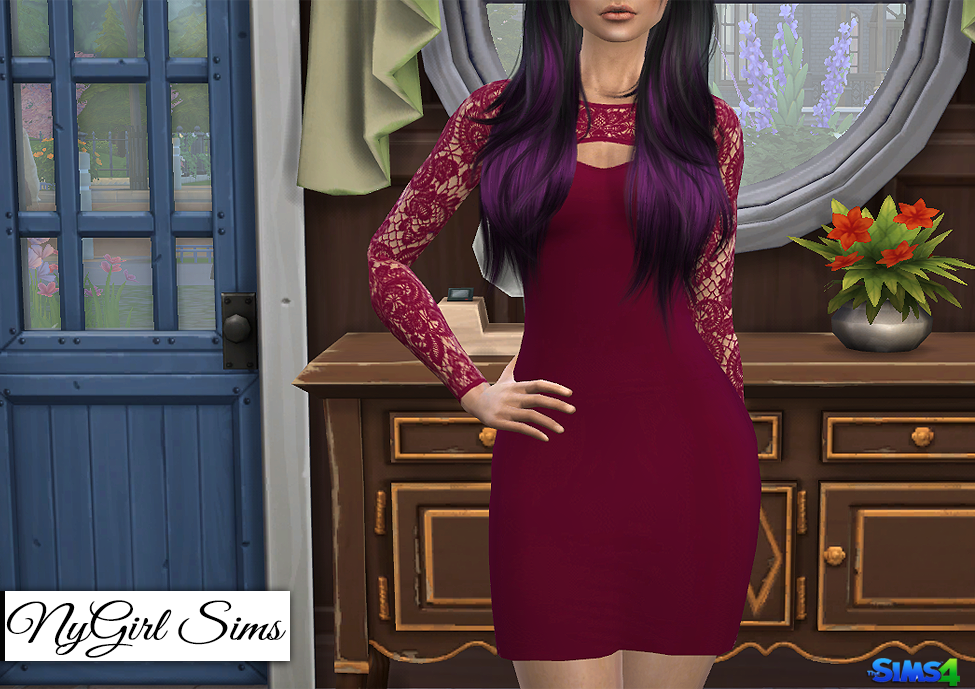 NyGirl Sims 4: Lace Peekaboo Bodycon