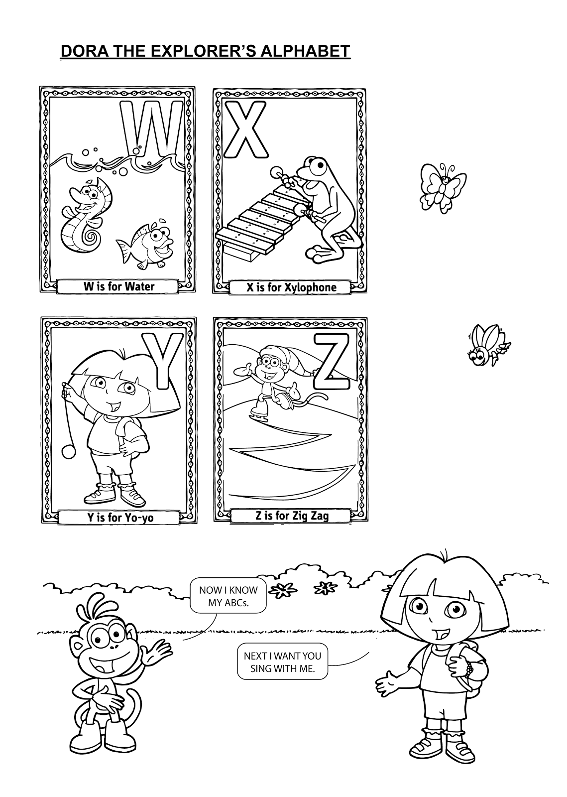 Páginas para colorear originales Original coloring pages: ABCs - Dora ...