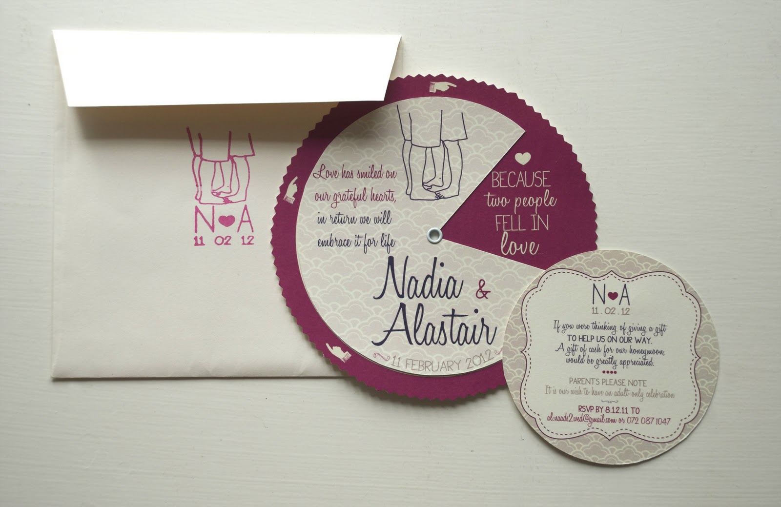 MochoLoco: Nadia and Alastair's Wheel Invitations