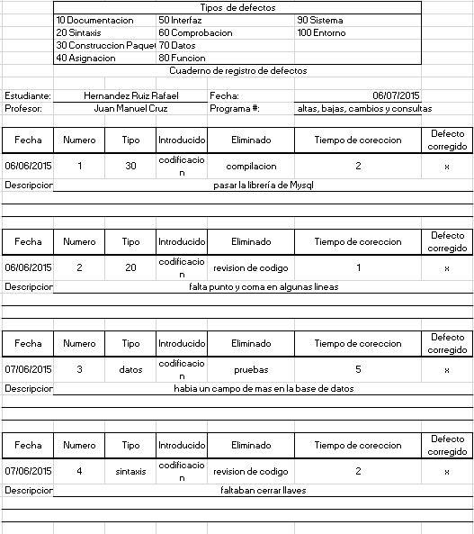 Rafael Hernandez Ruiz: cuaderno de registro de defectos