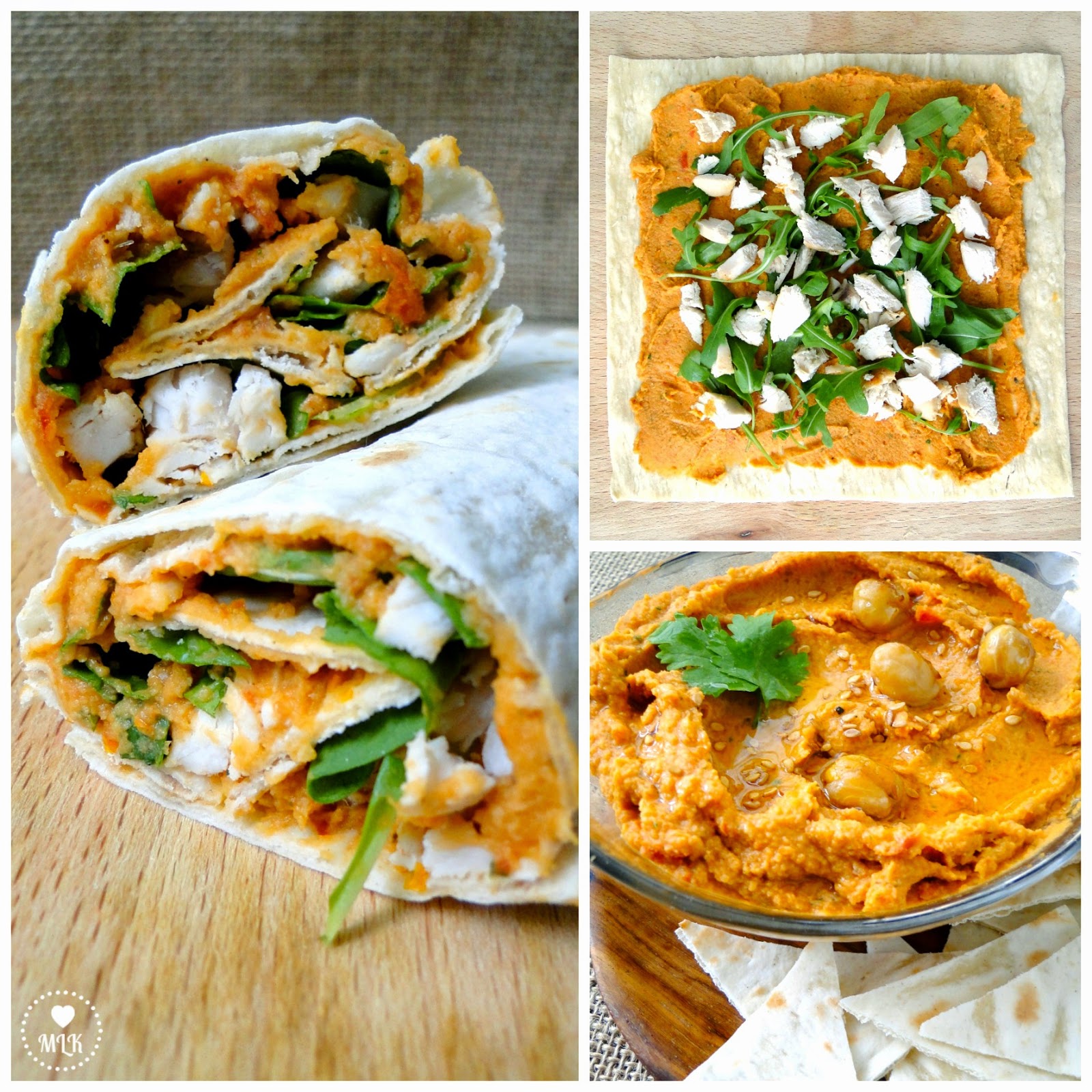 My little kitchenette: Wraps de pollo y rúcula con hummus de tomates ...