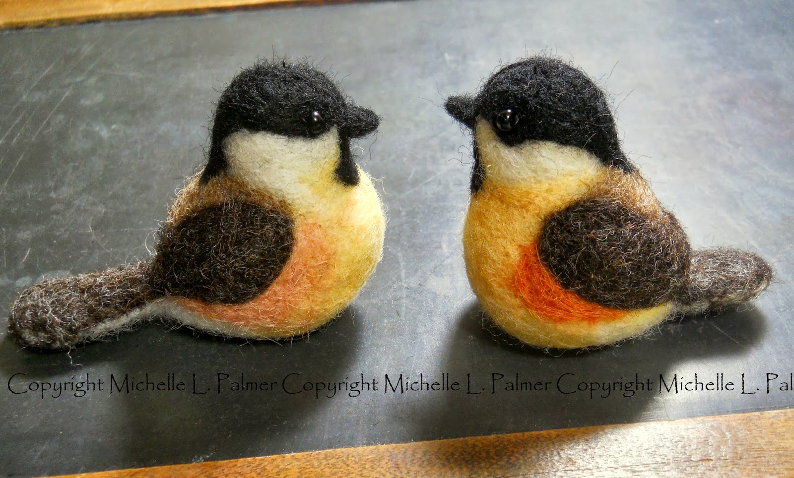 Michelle Palmer: Needle felted Chickadee pair~