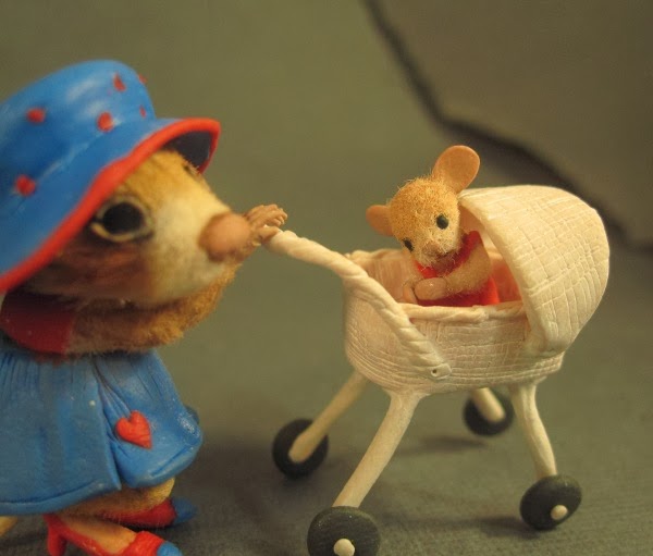 Aleah Klay Studio: Miniature Mamma mouse and baby w/ Pram one of a kind ...