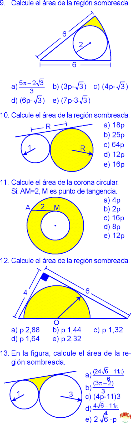 ÁREAS CIRCULARES PROBLEMAS PARA RESOLVER CON CLAVES Y RESPUESTAS