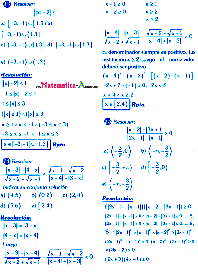 VALOR ABSOLUTO EJERCICIOS DESARROLLADOS ~ MATEMATICAS PROBLEMAS RESUELTOS