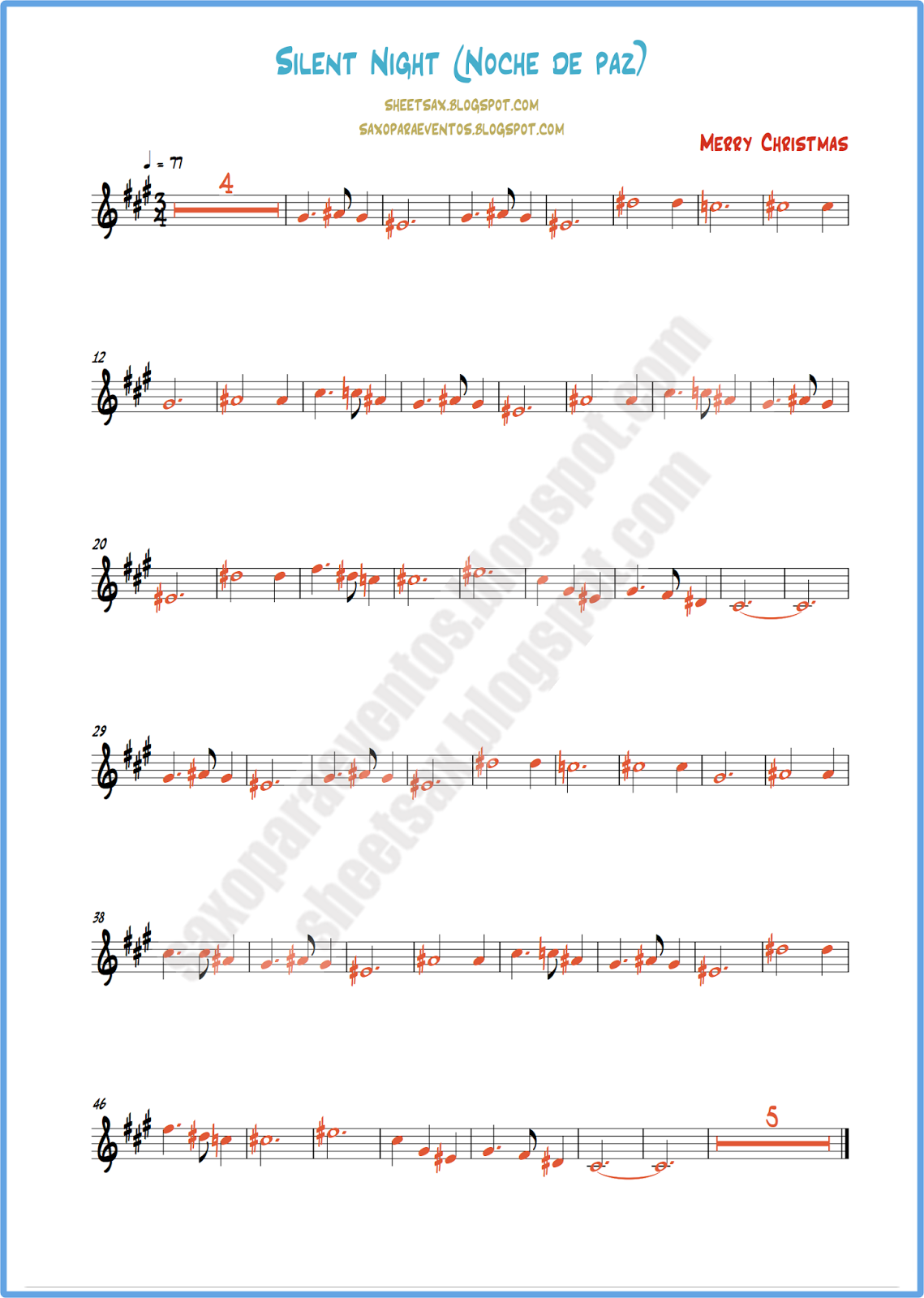 Alto Sax Silent Night Sheet Music