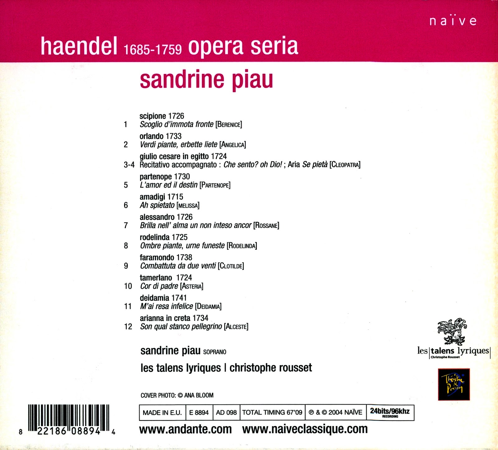 makdelart - classique: Handel - Opera Seria (Sandrine Piau, Christophe ...