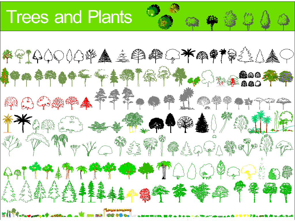 Trees 2D Blocks Top View And Elevation In DWG Autocad File