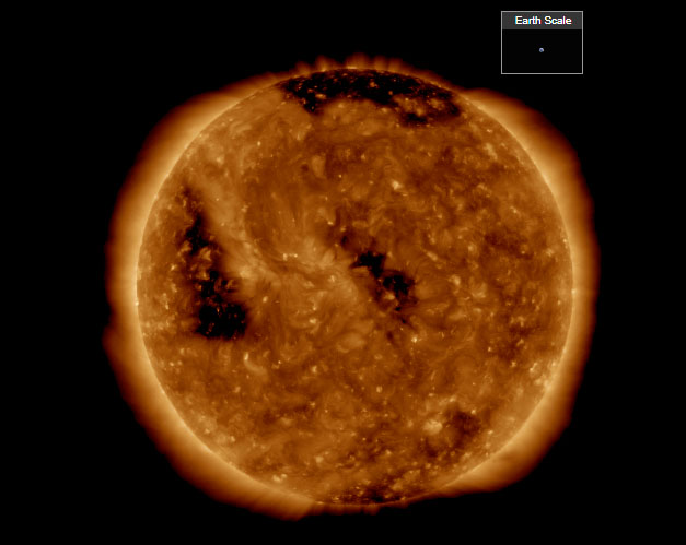 Dois buracos na atmosfera do Sol liberam vento solar em nossa direção ...