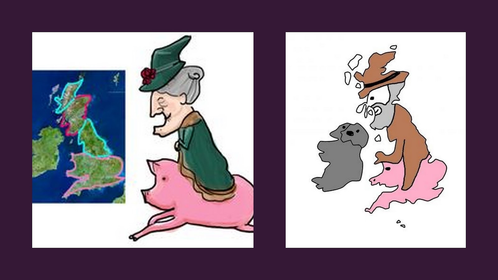 In English, pleaseee...: A man riding a pig.