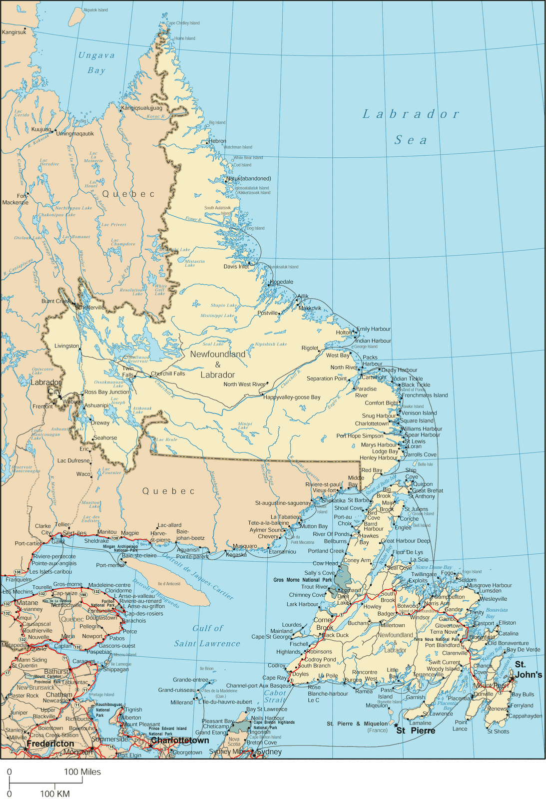 Tallest Building: Map of Newfoundland (NFL) and Labrador