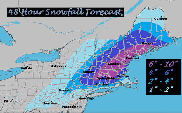 Northeast Weather Action: 48 Hour Snowfall Totals Forecast Map ...
