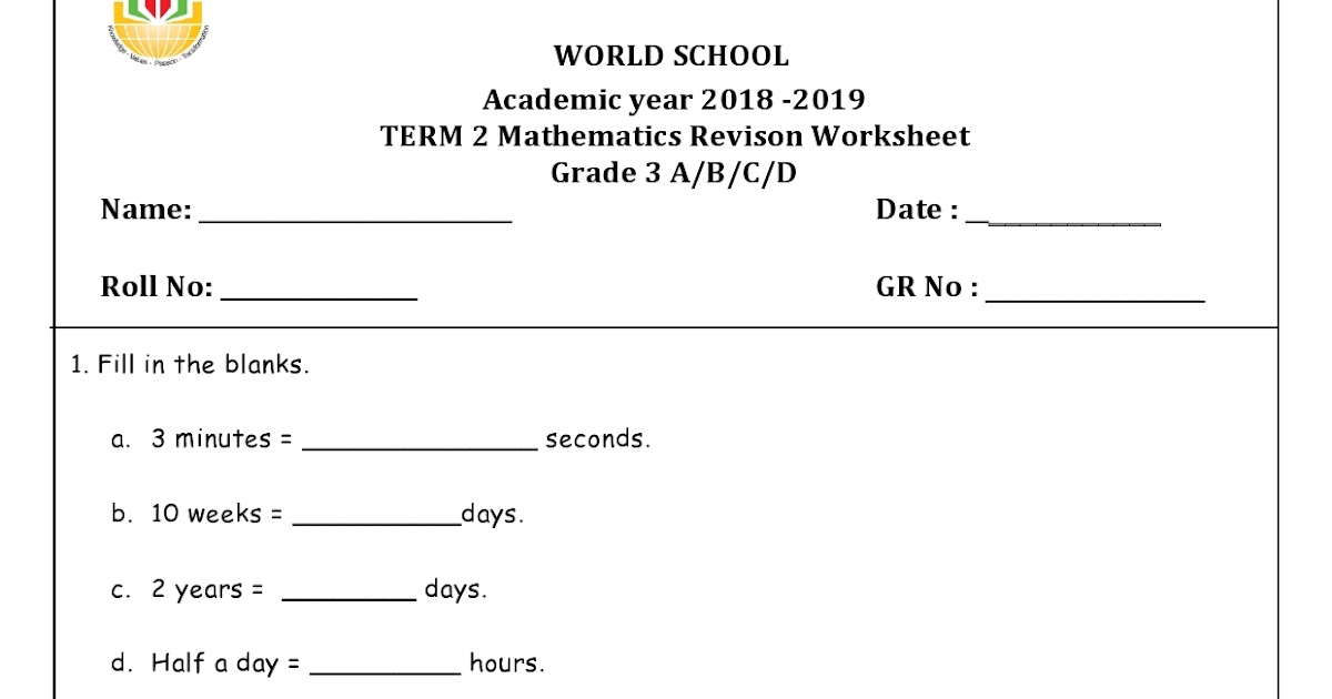 Birla World School Oman: Homework for Grade 3 as on 18-04-2019