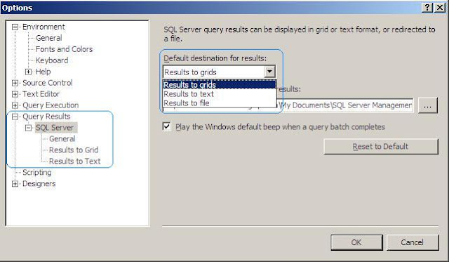SQL: Different Options for Query Results in SQL Server Management Studio